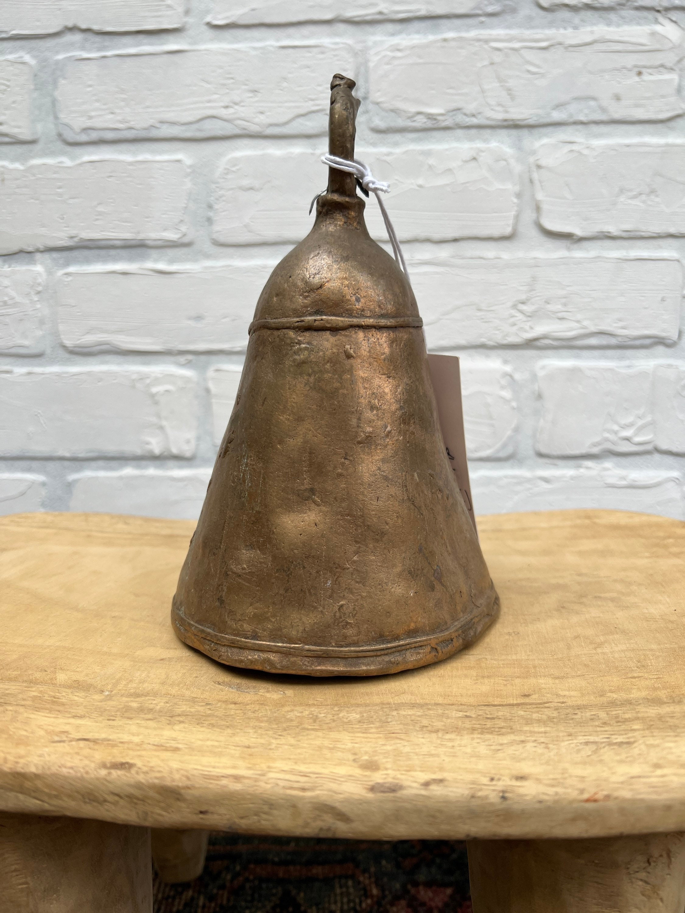 Reserved: Large Antique Brass Cow Bell, Rustic African hand made brass ...