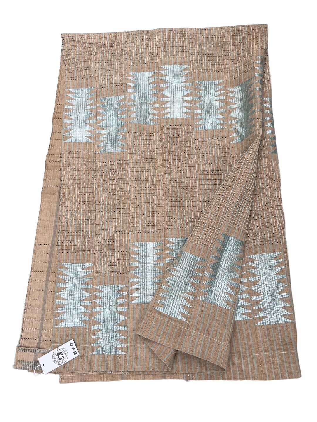 Vintage African Fabric, Neutral Flax and Blue Ashoke Textile, Striped ...