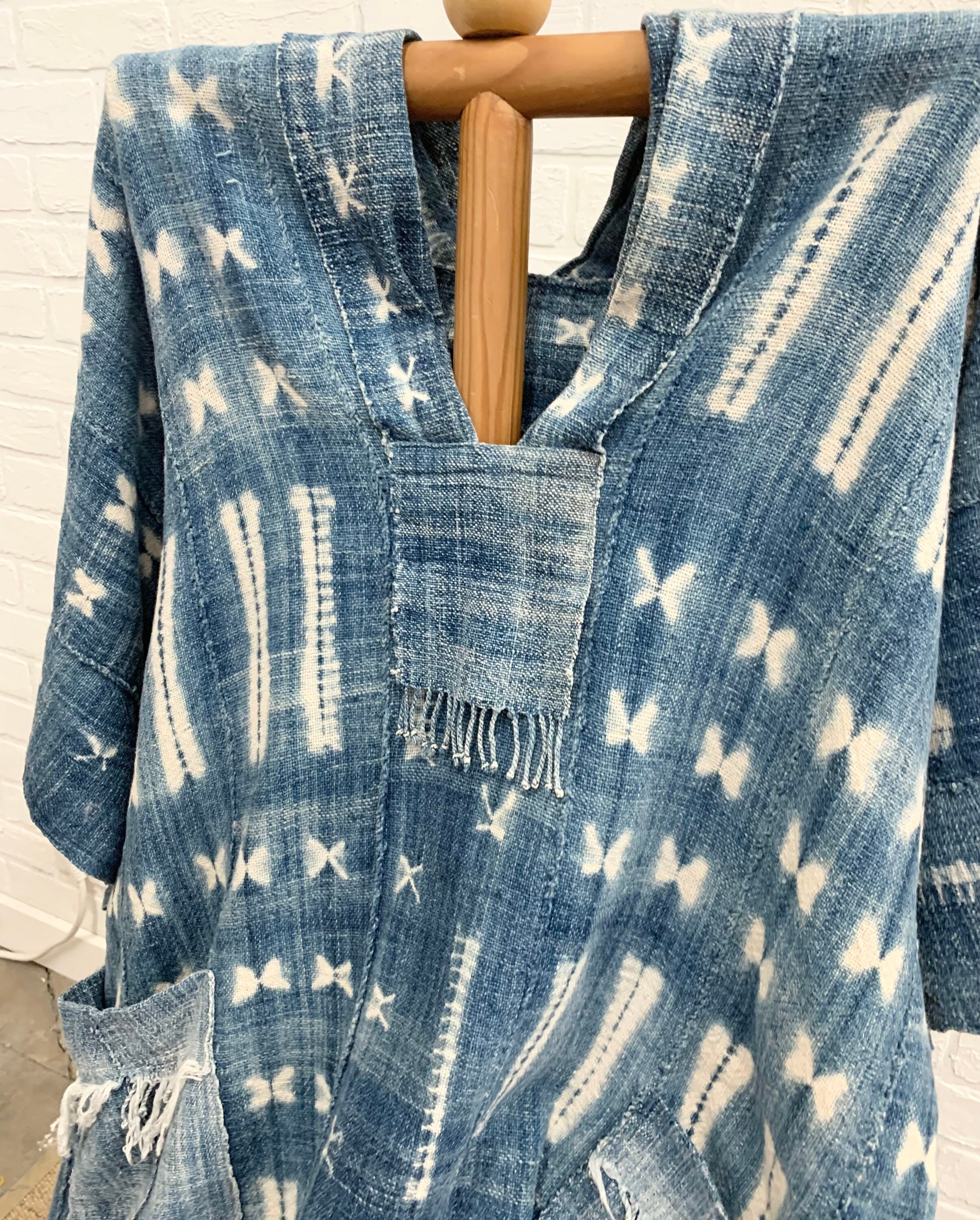 Vintage African Mud Cloth Poncho, Unisex indigo tie dyed Poncho ...