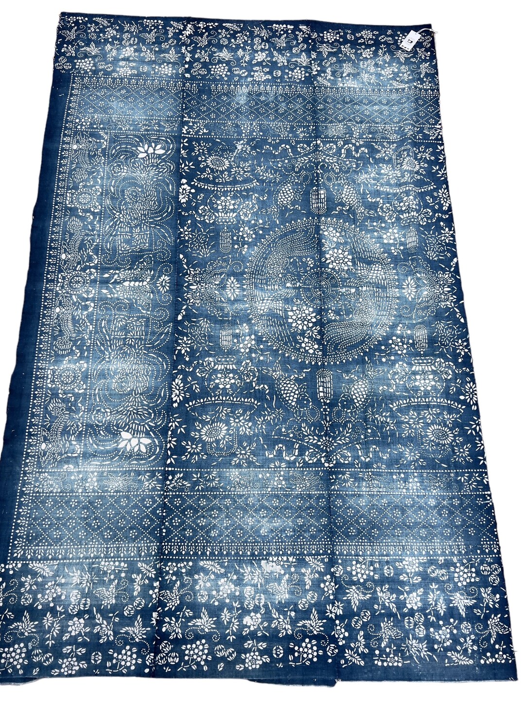 Vintage Blue and White Chinese Hemp Batik Fabric, 3-panel Nanking ...