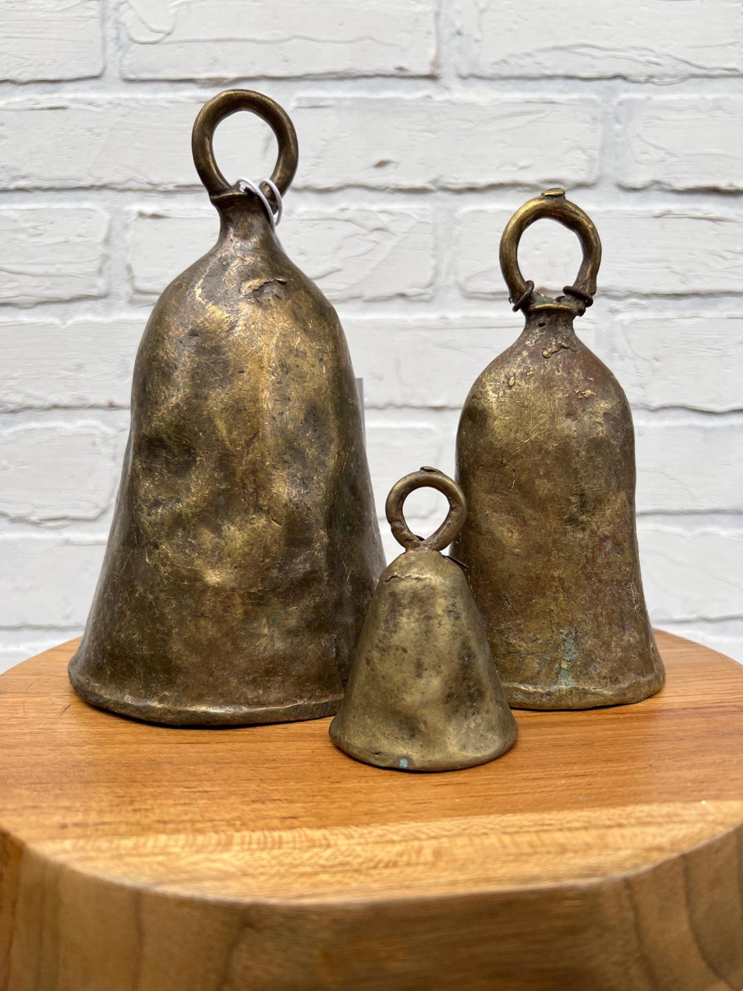 Vintage Cow Bells, Set of 3 Bronze Bells, Rustic African Hand Made ...