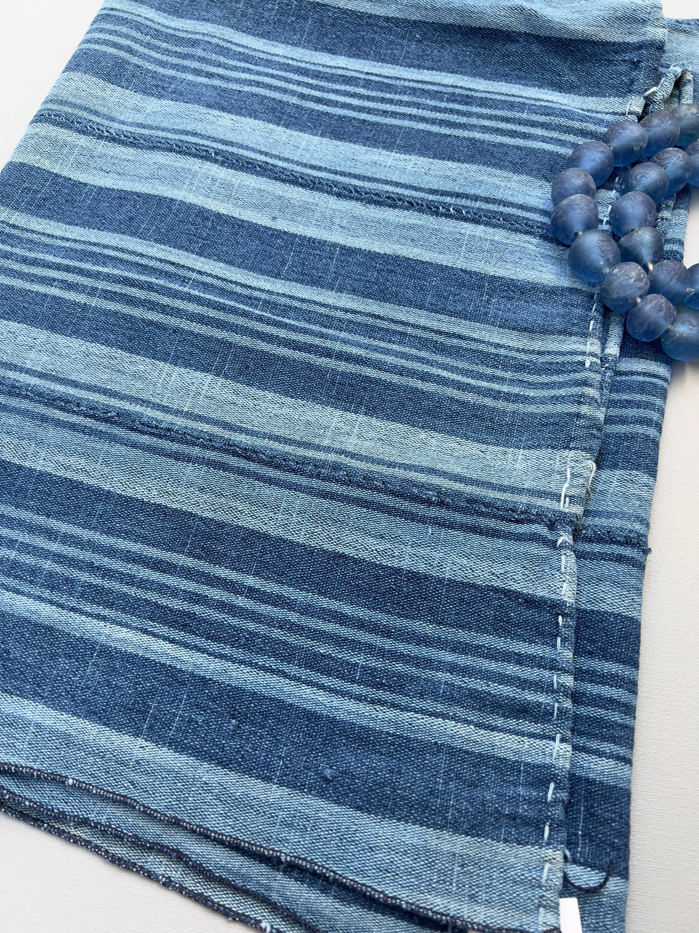 Mud Cloth striped throw, Faded Indigo blue and white mudcloth, Vintage ...