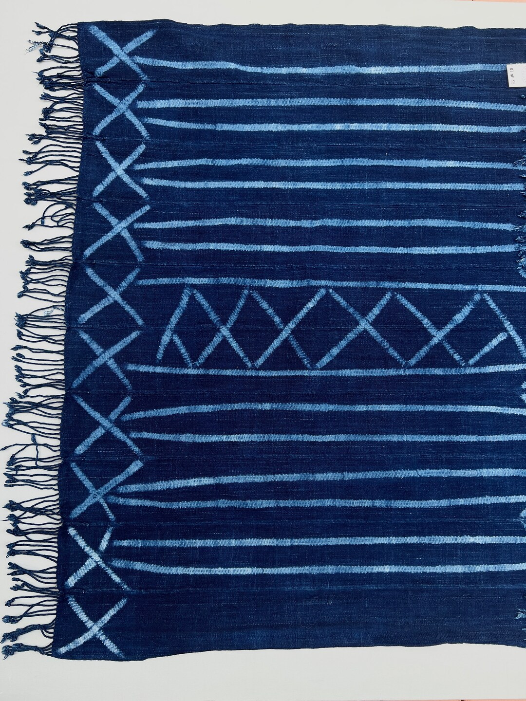 Vintage African Mud Cloth, Navy Blue Mudcloth Throw With Shibori Tie ...