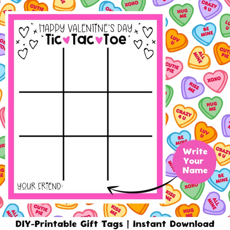 Tic Tac Toe Valentine DIY Valentine Printable Valentine - Etsy