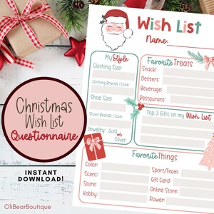 Adult Christmas Wish List, Christmas Questionnaire, Printable Christmas ...