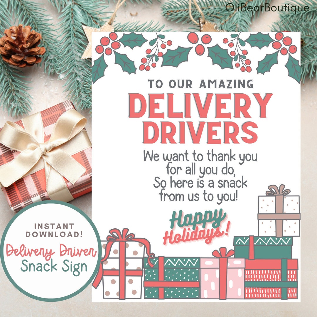 Christmas Delivery Driver Snack Sign, Thank You Note (digital Download ...