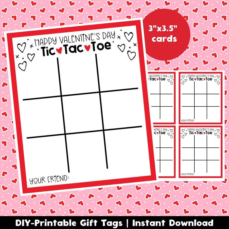 Tic Tac Toe Valentine Cards, Printable Class Valentines (PDF) - Etsy