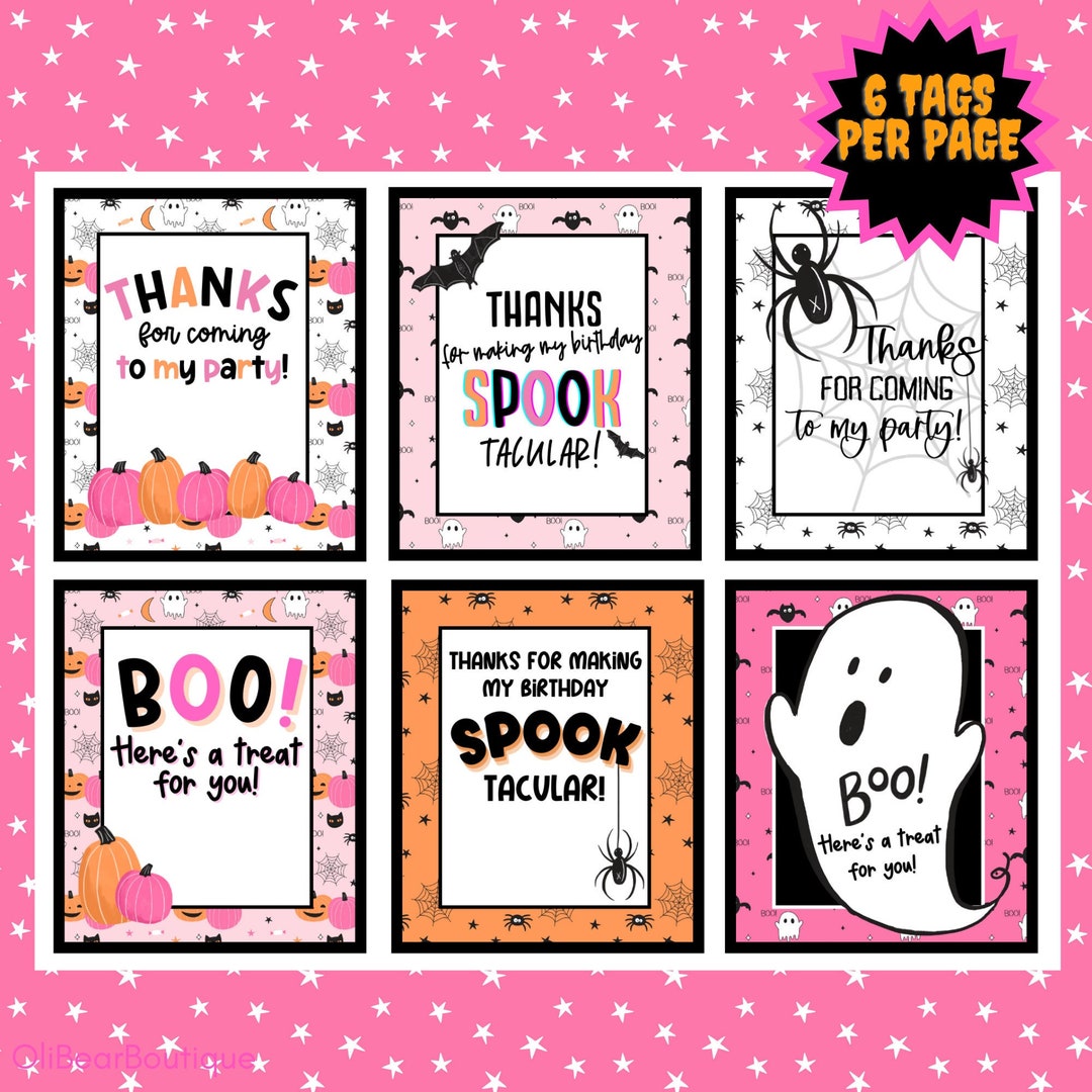 Halloween Birthday, Printable Halloween Favor Tag, Boo Gift Tags, Pink ...