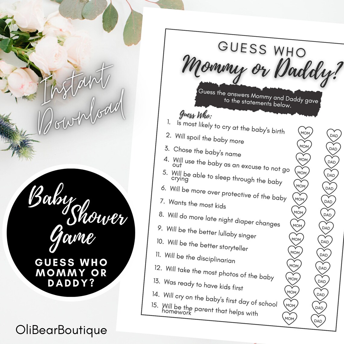 Guess Who Mommy or Daddy Baby Shower Game Instant Download | Etsy