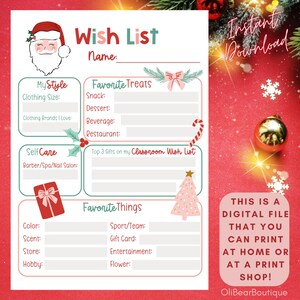 Teacher Printable Christmas Wish List, Teacher Questionnaire (digital ...