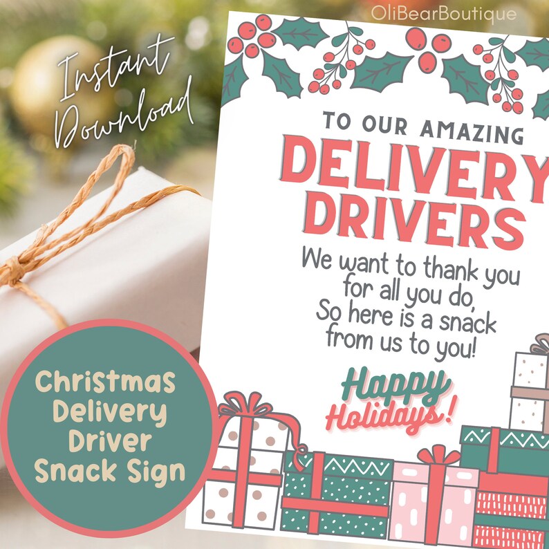 Christmas Delivery Driver Snack Sign, Thank You Note (digital Download ...