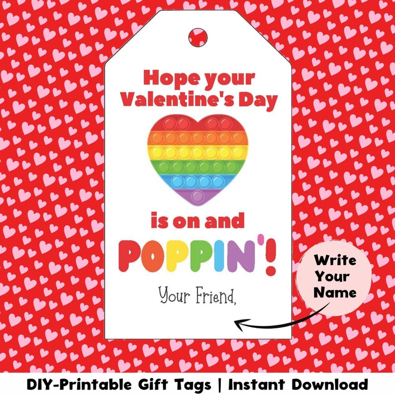 Pop It Valentine's Gift Tag, Printable Classroom Favor (digital ...
