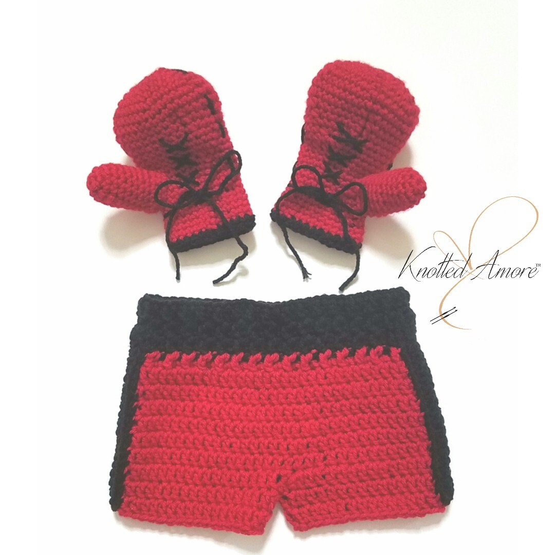Crochet Unisex Boxing Set, Baby Boxing Set, Boxing Shorts, Boxing ...