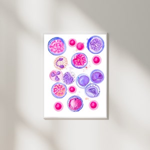 Blood Cell Art, Biology Gifts, Cell Biology Art, Hematology Art ...