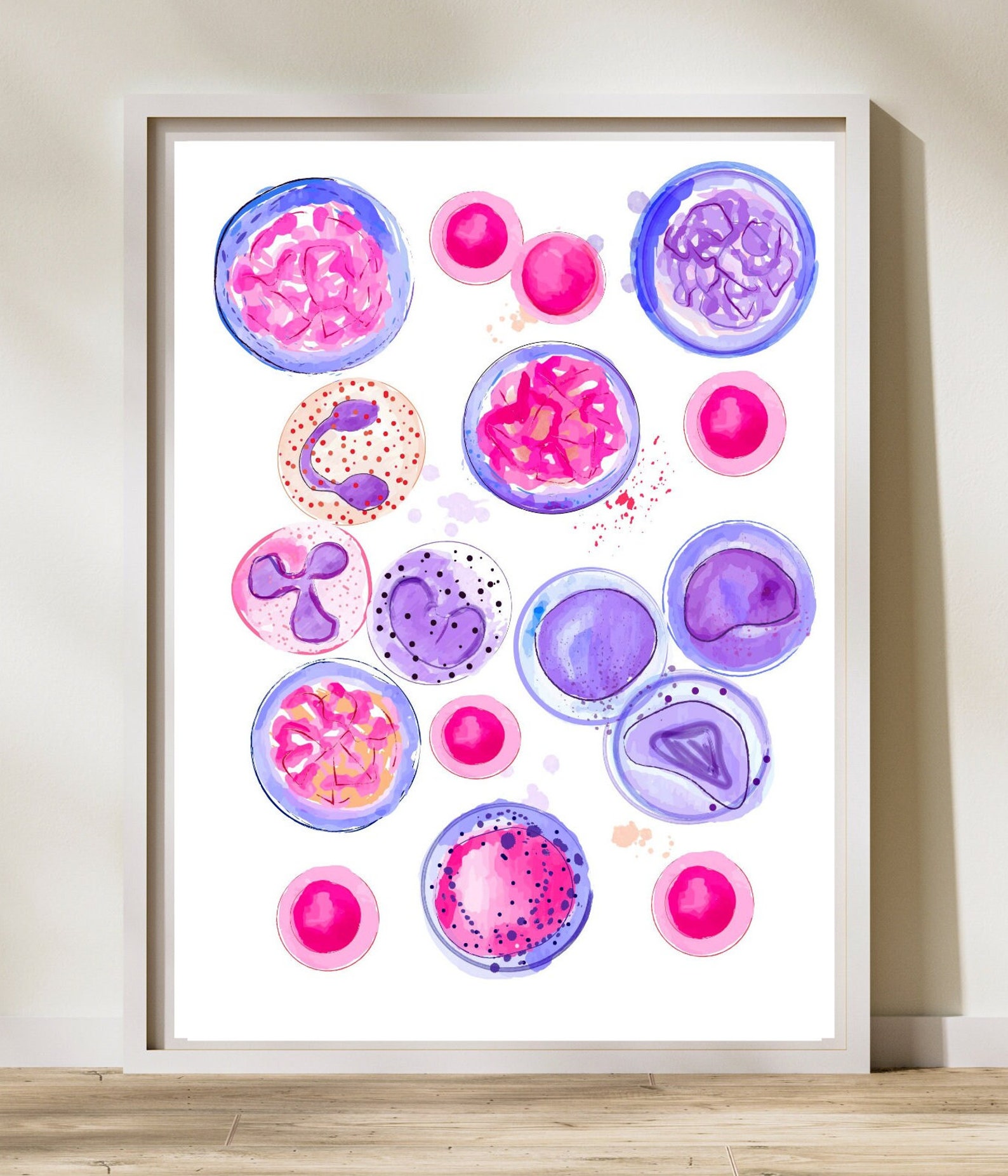 Blood Cell Art, Biology Gifts, Cell Biology Art, Hematology Art ...