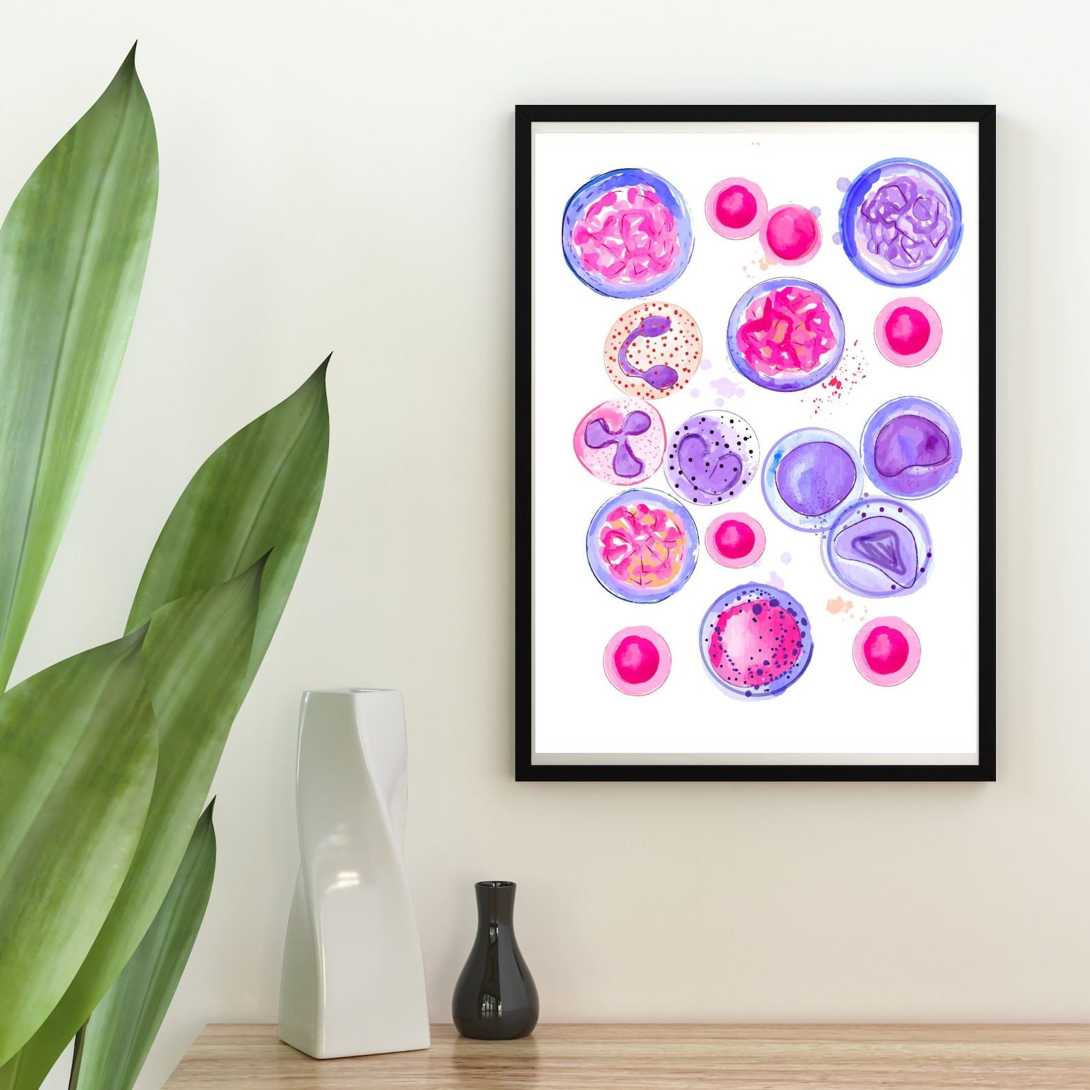Blood Cell Art, Biology Gifts, Cell Biology Art, Hematology Art ...