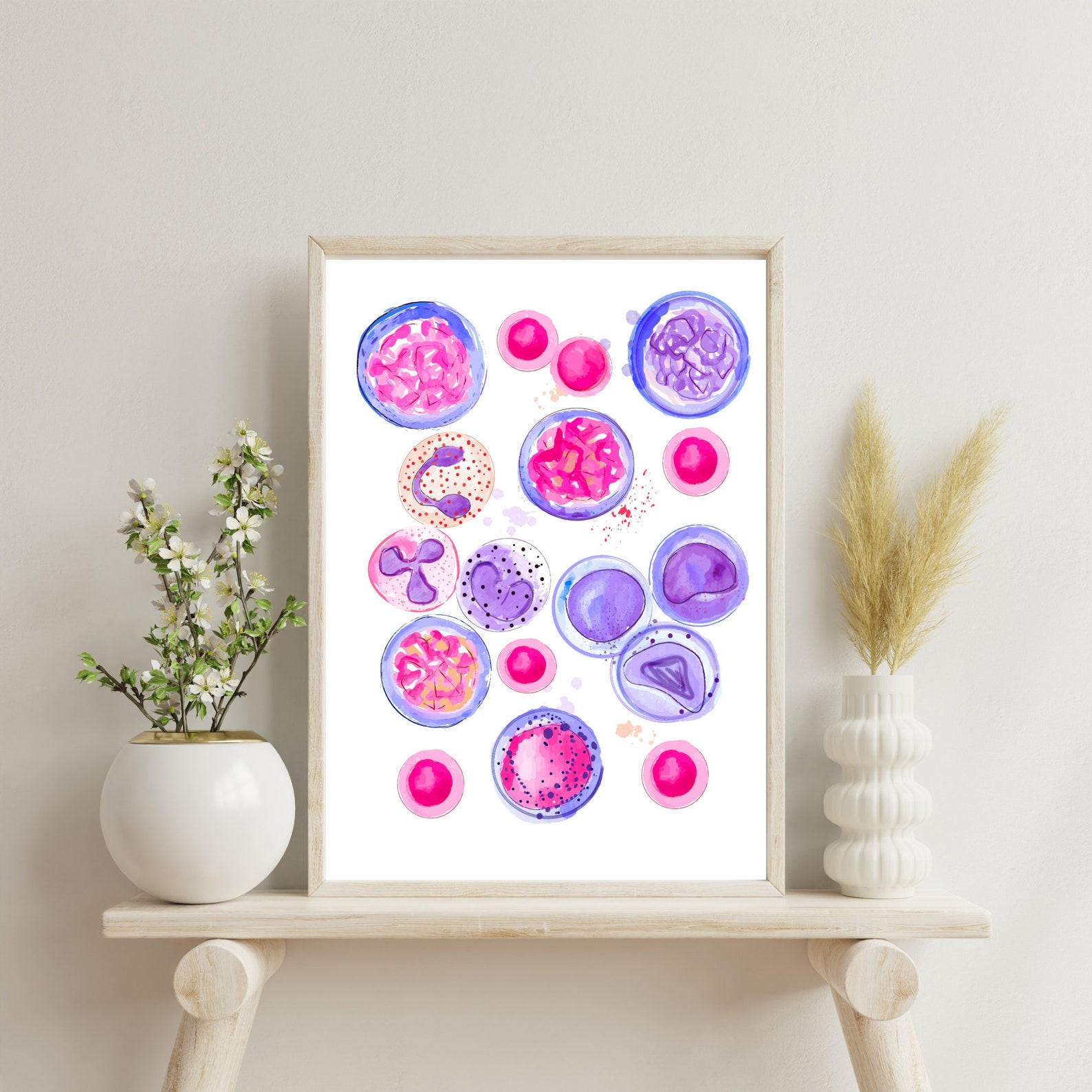 Blood Cell Art, Biology Gifts, Cell Biology Art, Hematology Art ...