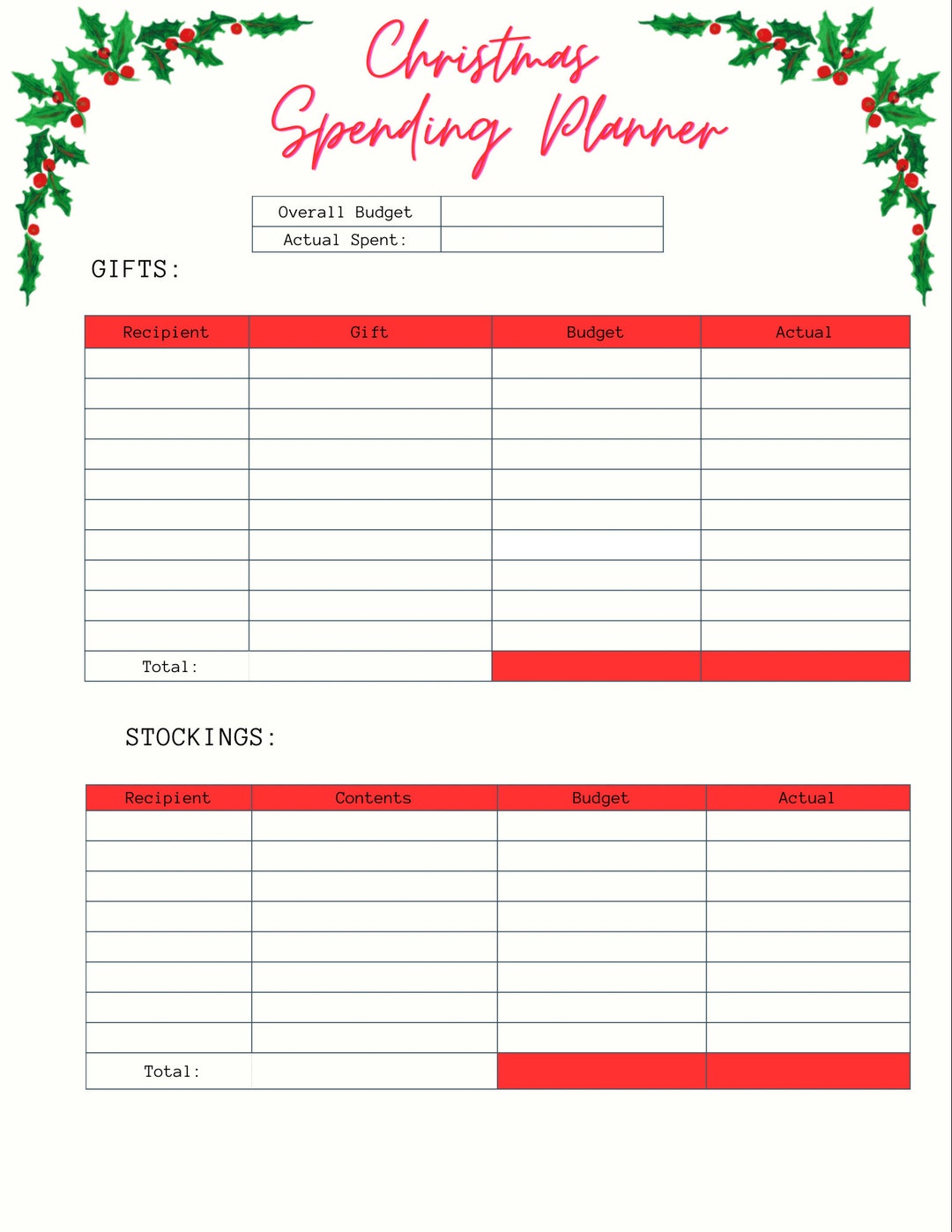 Christmas Spending Planner, Christmas Budget Planner, Budget Template ...