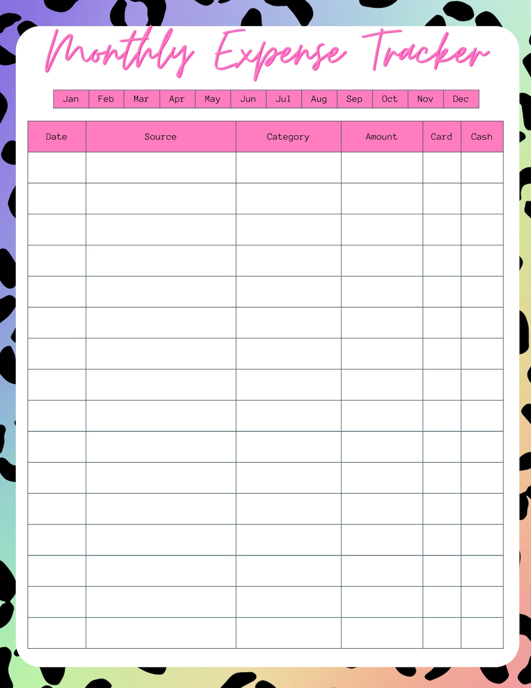 Monthly Expense Tracker Leopard Pastel, Budget Planner, Digital ...