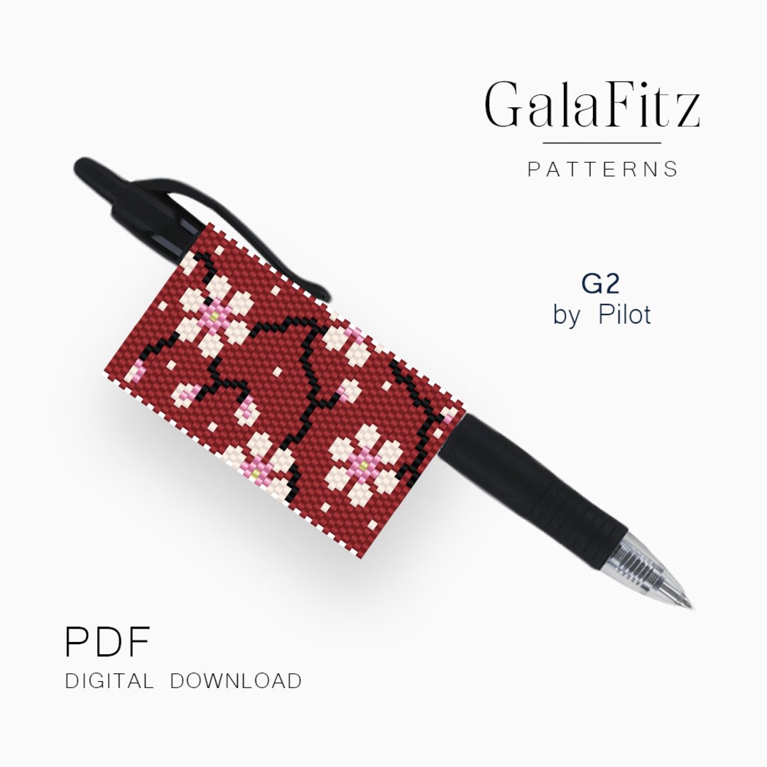 Sakura Beaded Pen Cover Even Count Peyote Stitch Pattern, G2 Pilot Pen ...