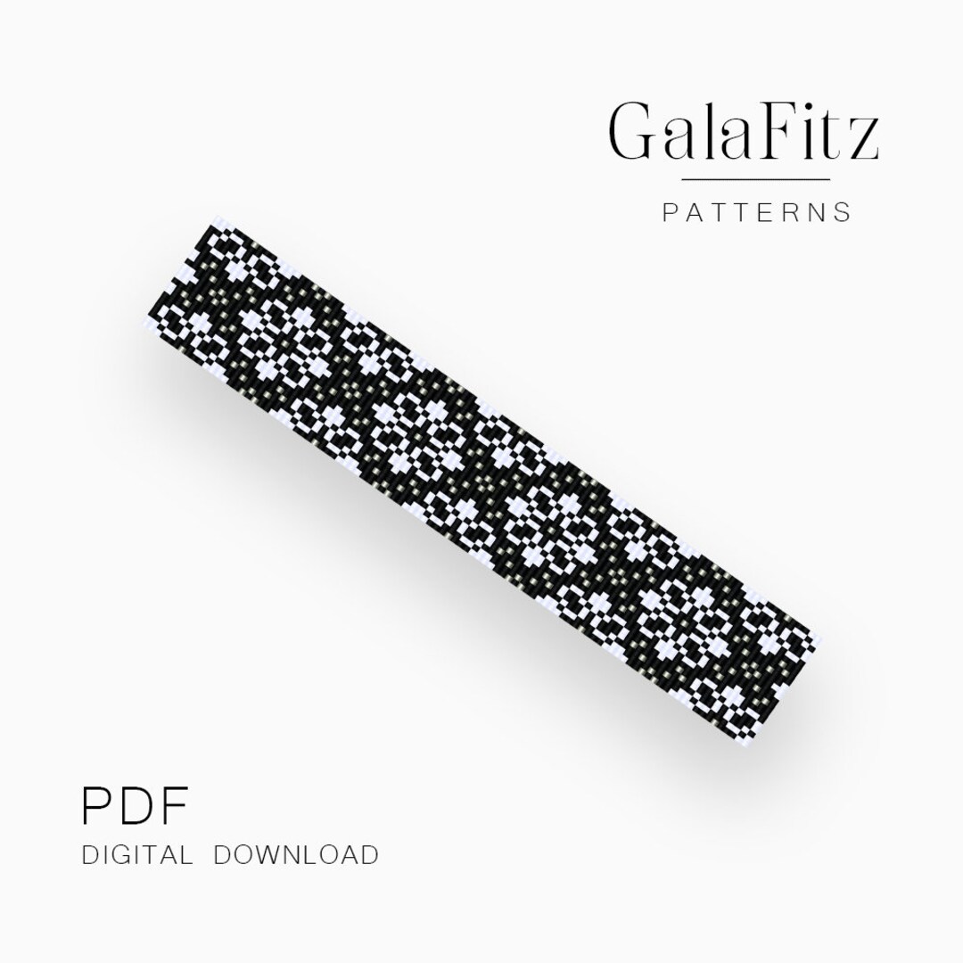Dark Lace Bead Loom Pattern, White Lacy Flowers on Black Ornament Bead ...