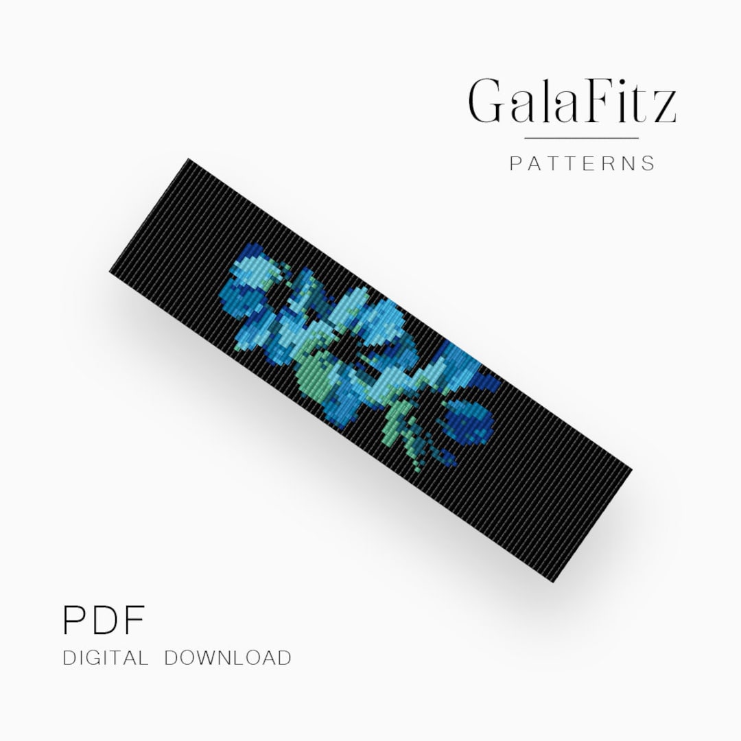 Blue Flowers Bead Loom Pattern, Floral Bead Weaving Loom Bracelet ...