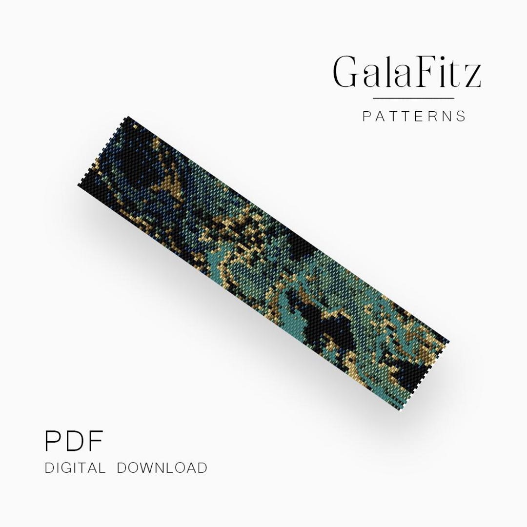 Boho Chic Green-gold Marbled Peyote Bracelet Pattern, Deep Green Stone ...