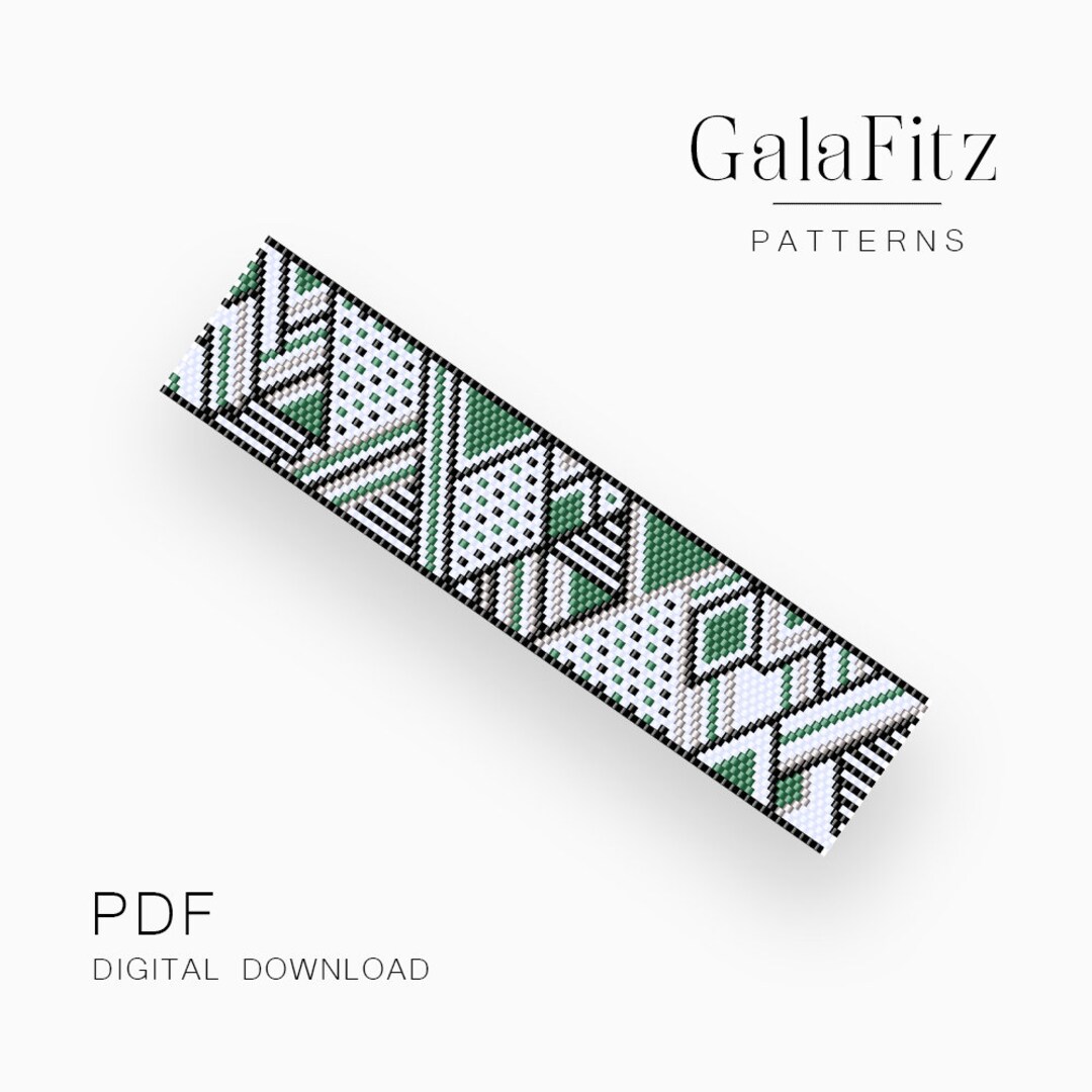 Abstract Geometric Peyote Pattern, Green Beaded Peyote Bracelet, Bead ...