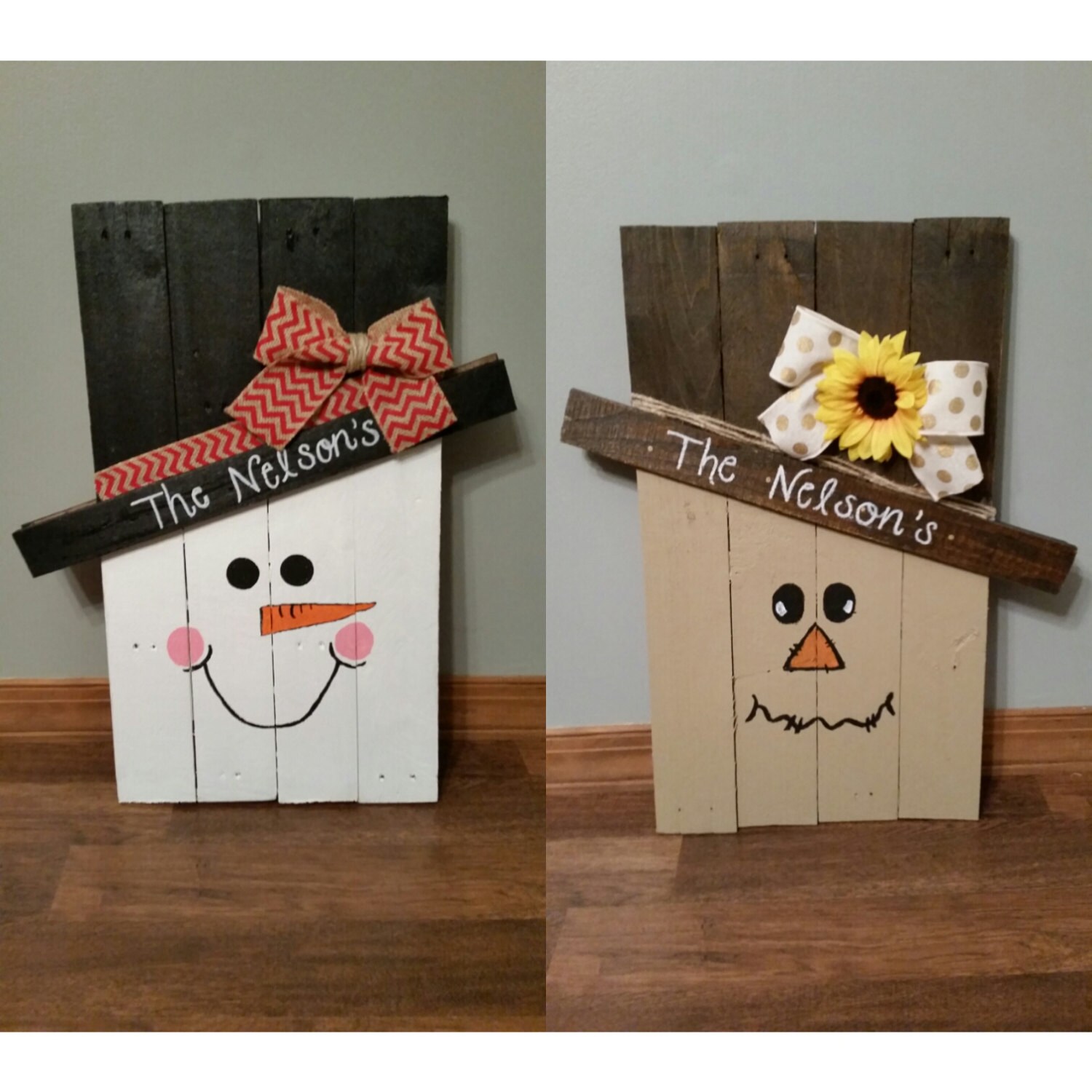Scarecrow and Snowman Wooden Pallet Decoration (reversible Option ...