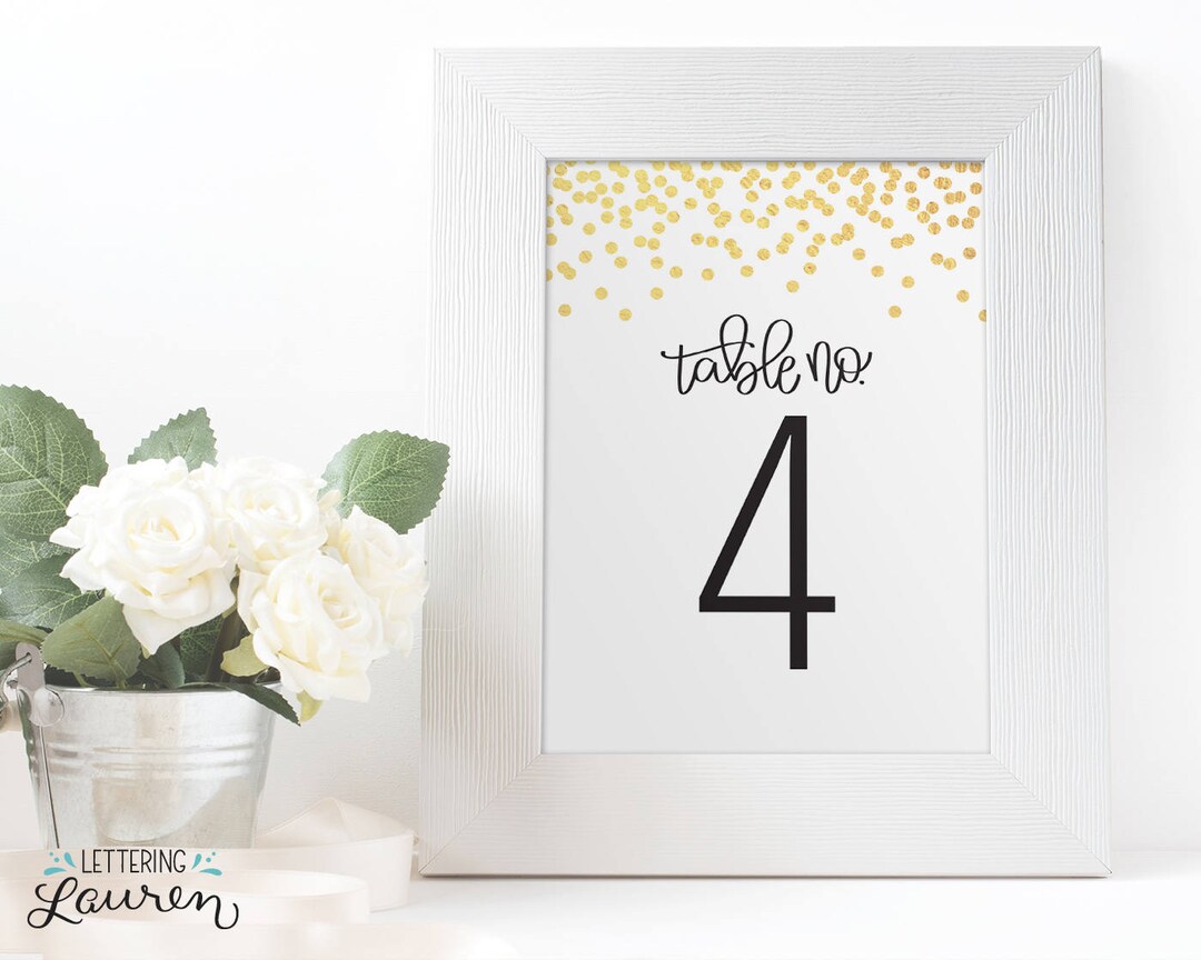 Printable Table Numbers 1-40, Gold Confetti, Hand Lettered, Wedding DIY ...