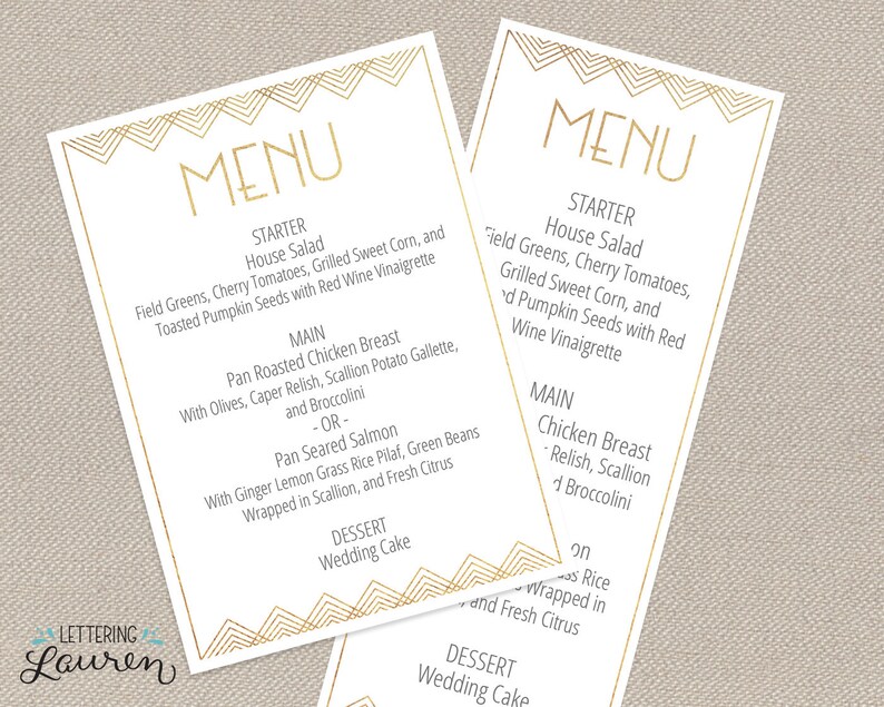 Wedding and Event Menu Template, Gold Art Deco, Editable PDF Template ...