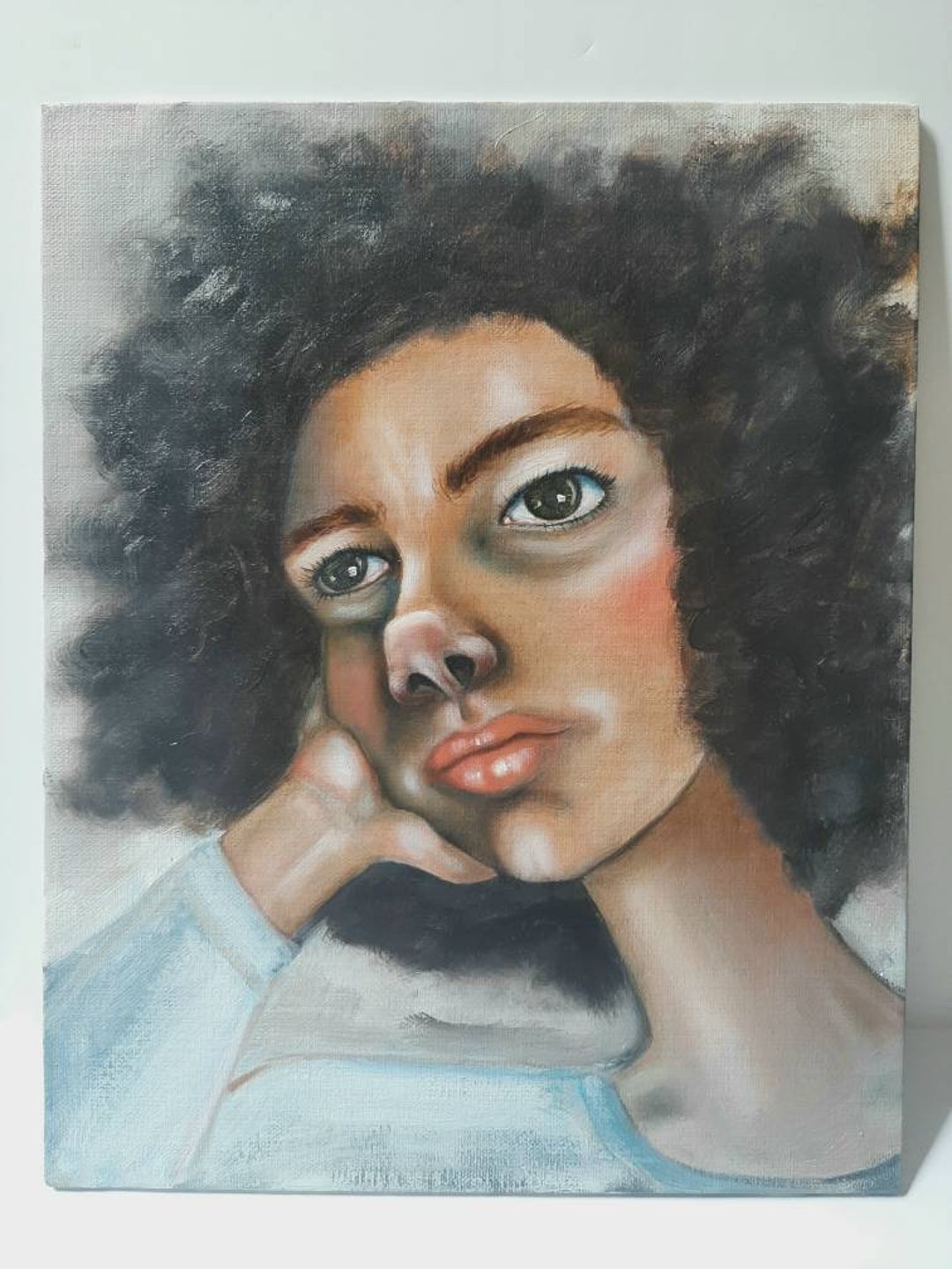 Hand Painted - Oil Painting - Curly Girl - 9.5x11.75 - Etsy