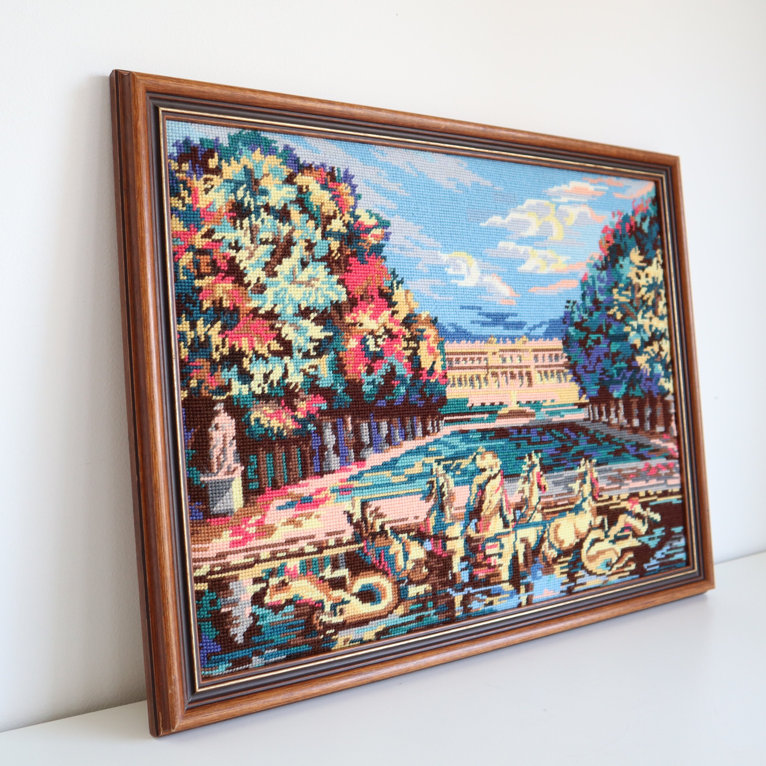 Vintage Needlepoint Artwork in Frame Versailles Palace Park - Etsy