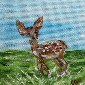 Summer Fawn miniature Acrylic Painting With Easel - Etsy