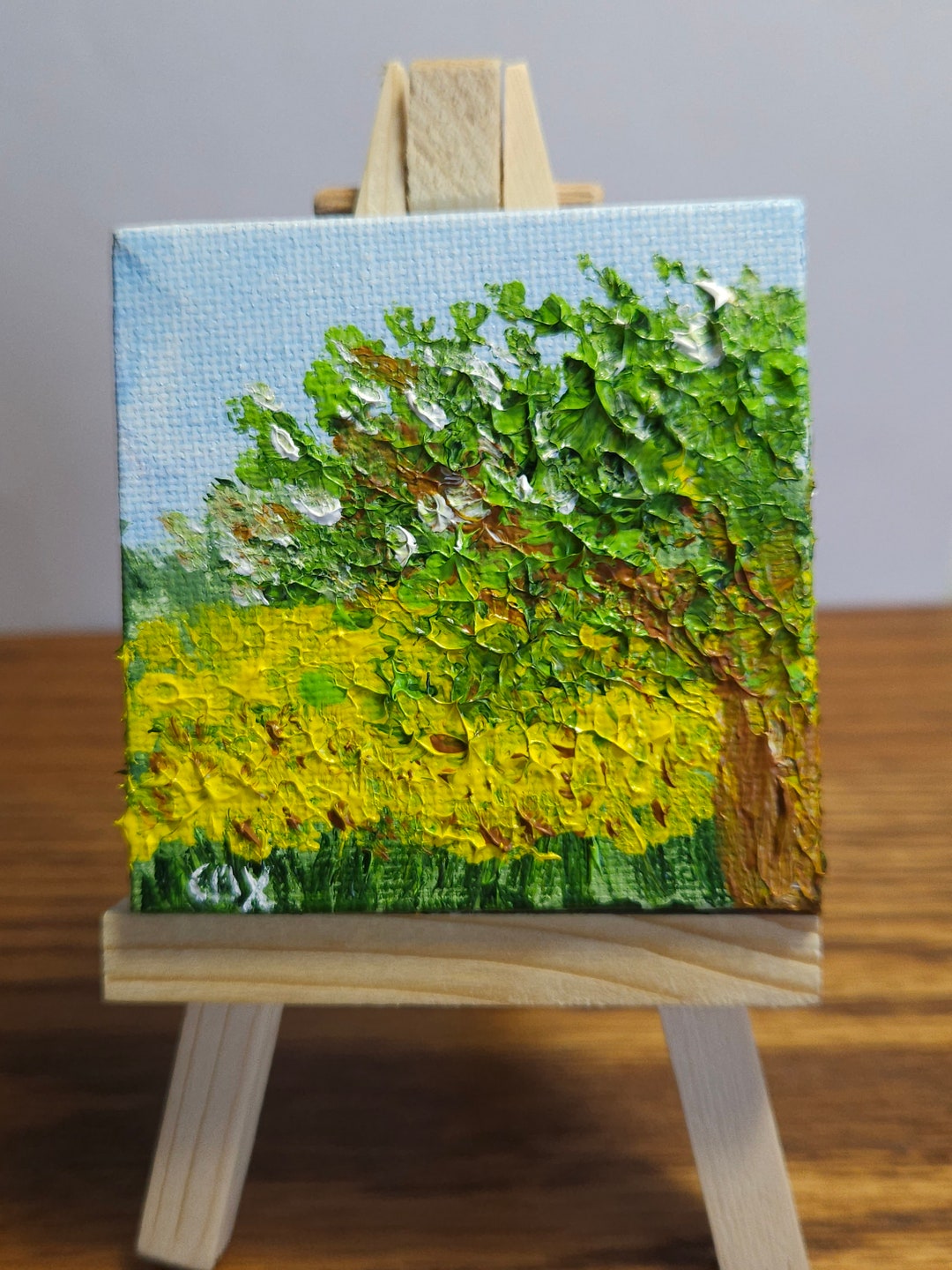 The Old Tree by the Sunflower Field (miniature Acrylic Painting With ...