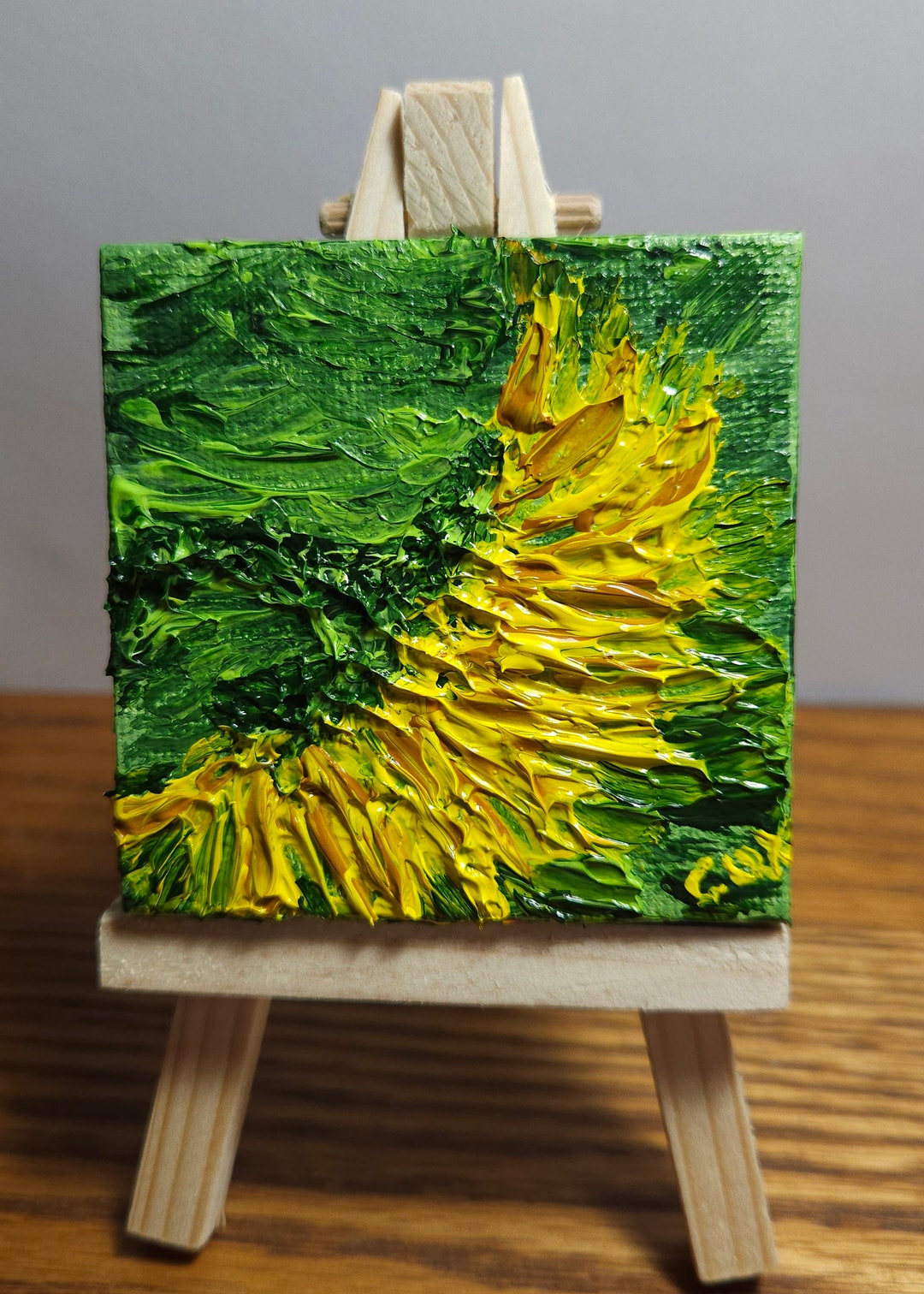 View of the Side of a Sunflower (miniature Acrylic Painting With Easel ...