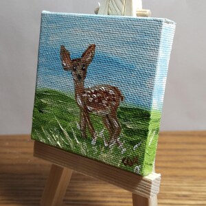 Summer Fawn miniature Acrylic Painting With Easel - Etsy