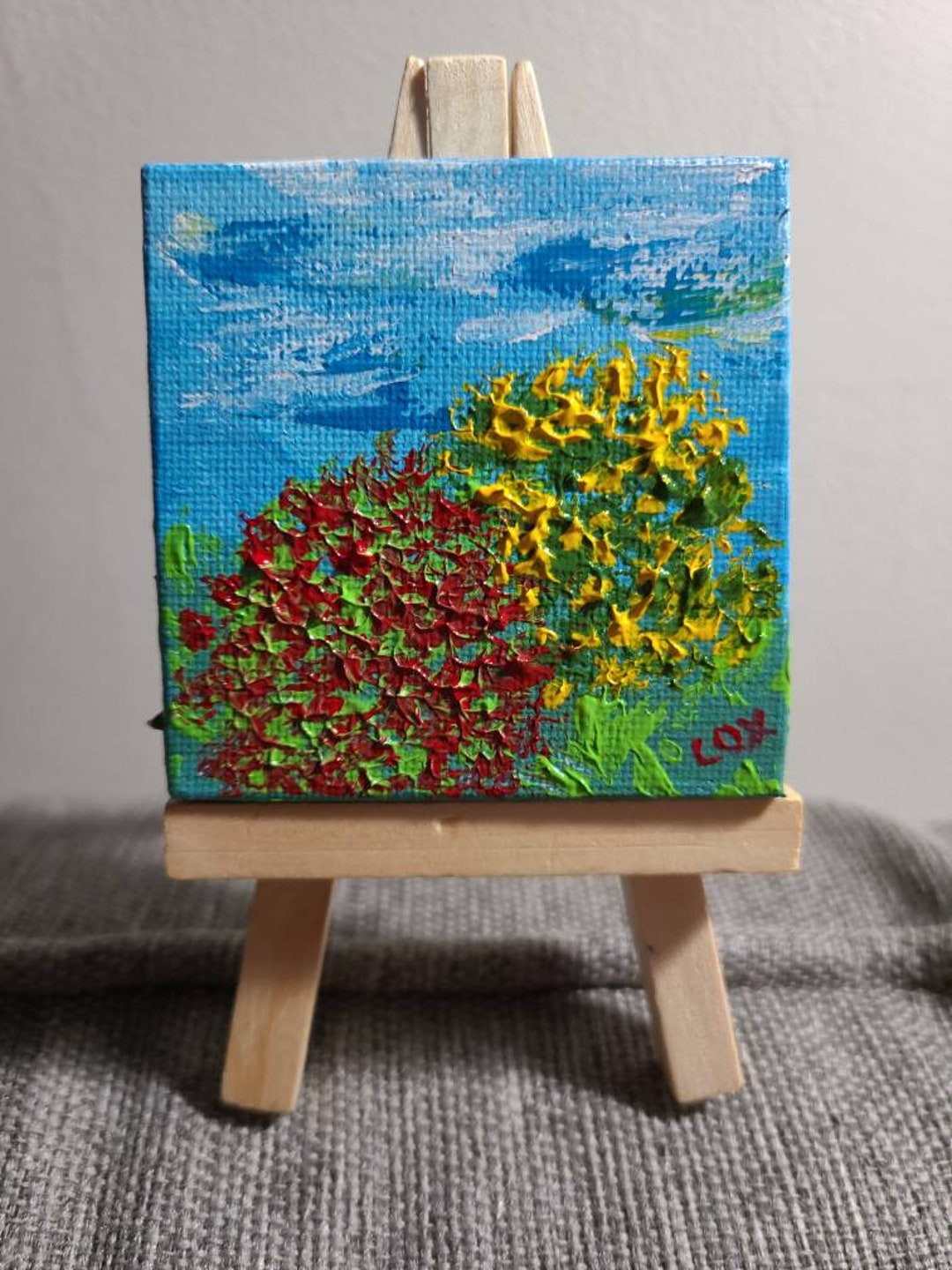 Red and Yellow Mums (miniature Acrylic Painting With Easel) - Etsy