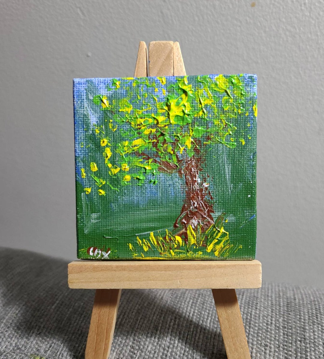 Yellow Tree in the Woods miniature Acrylic Painting With Easel - Etsy