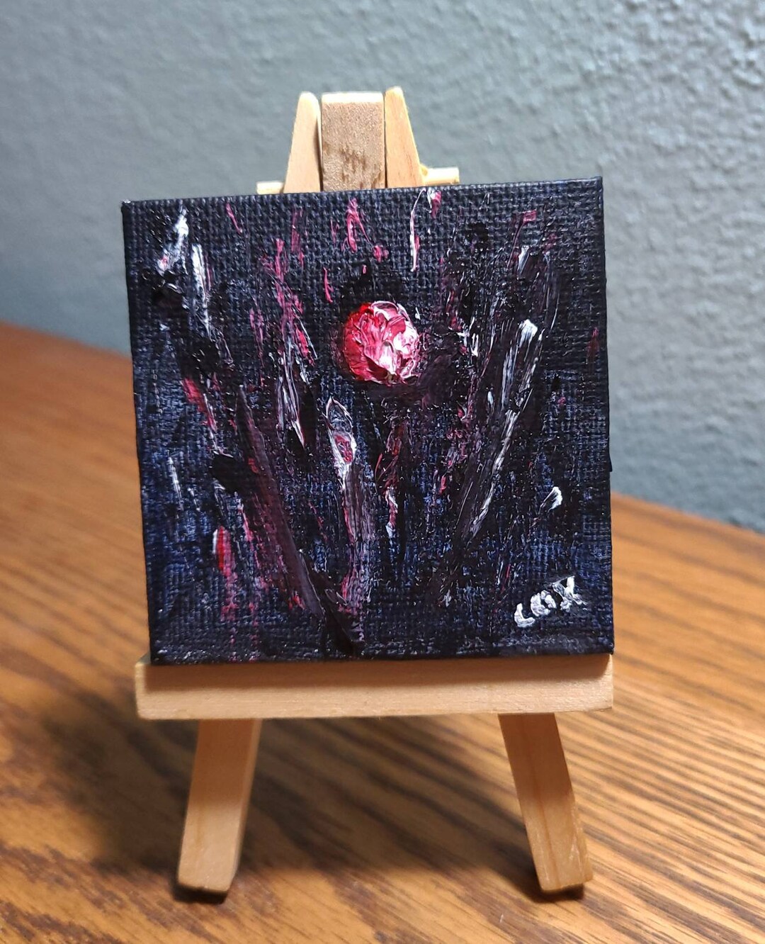 Total Lunar Eclipse Through the Trees miniature Acrylic Painting With ...