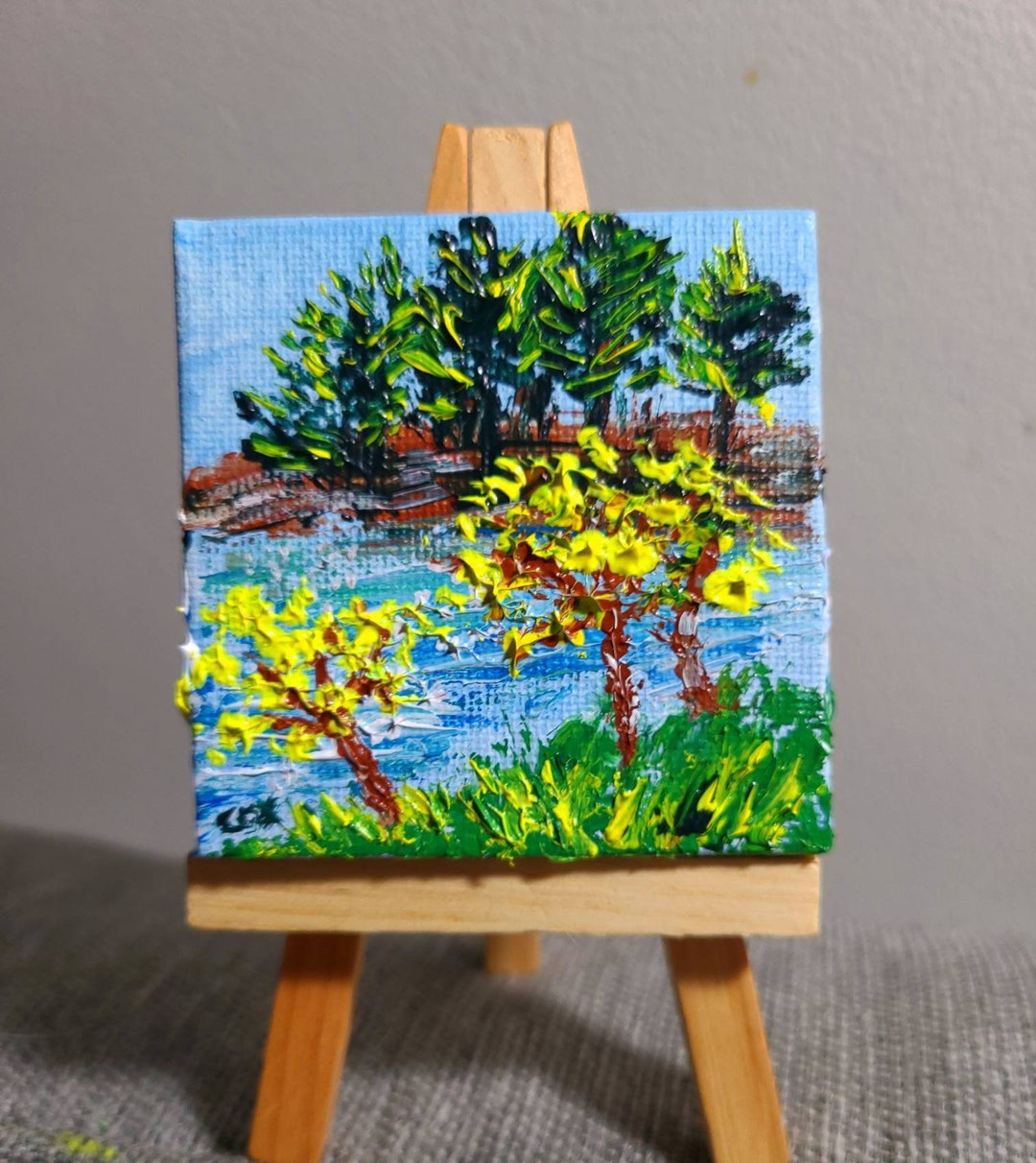 Lake Royer in the Fall miniature Acrylic Painting With Easel - Etsy