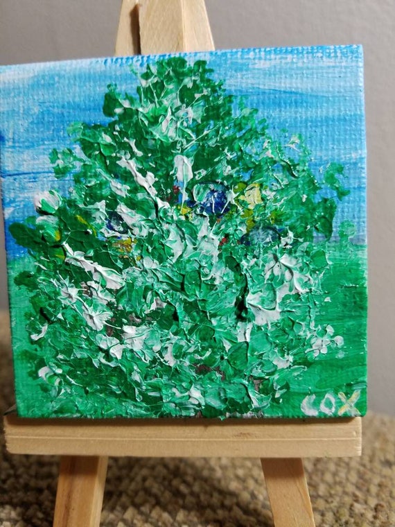 Art & Collectibles Miniature Acrylic Painting with Easel Field of Snow ...