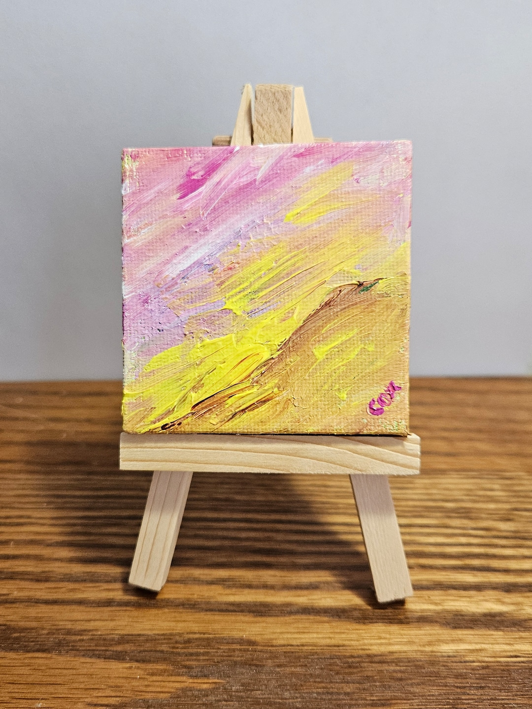 Magenta Sunset (miniature Acrylic Painting With Easel) - Etsy