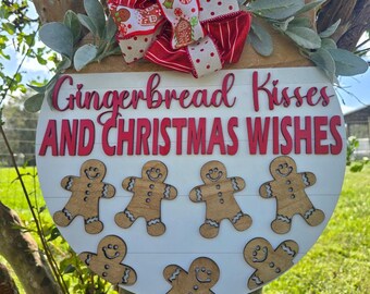 Gingerbread Kisses and Christmas Wishes Holiday Sublimated Wreath Sign ...