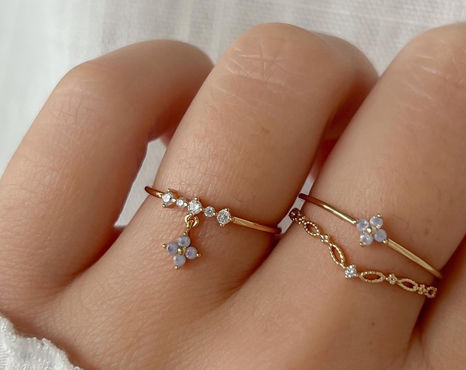 Forget-me-not Blossom Ring, Flower Ring, Floral Ring, Friendship Ring, Rose Gold Rings, Layering ...