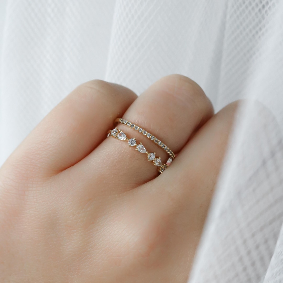 Eloise Ring, Stacked Ring, Teardrop Pear Stones, Free Size Ring, Adjustable Rings, for Her, Gift ...