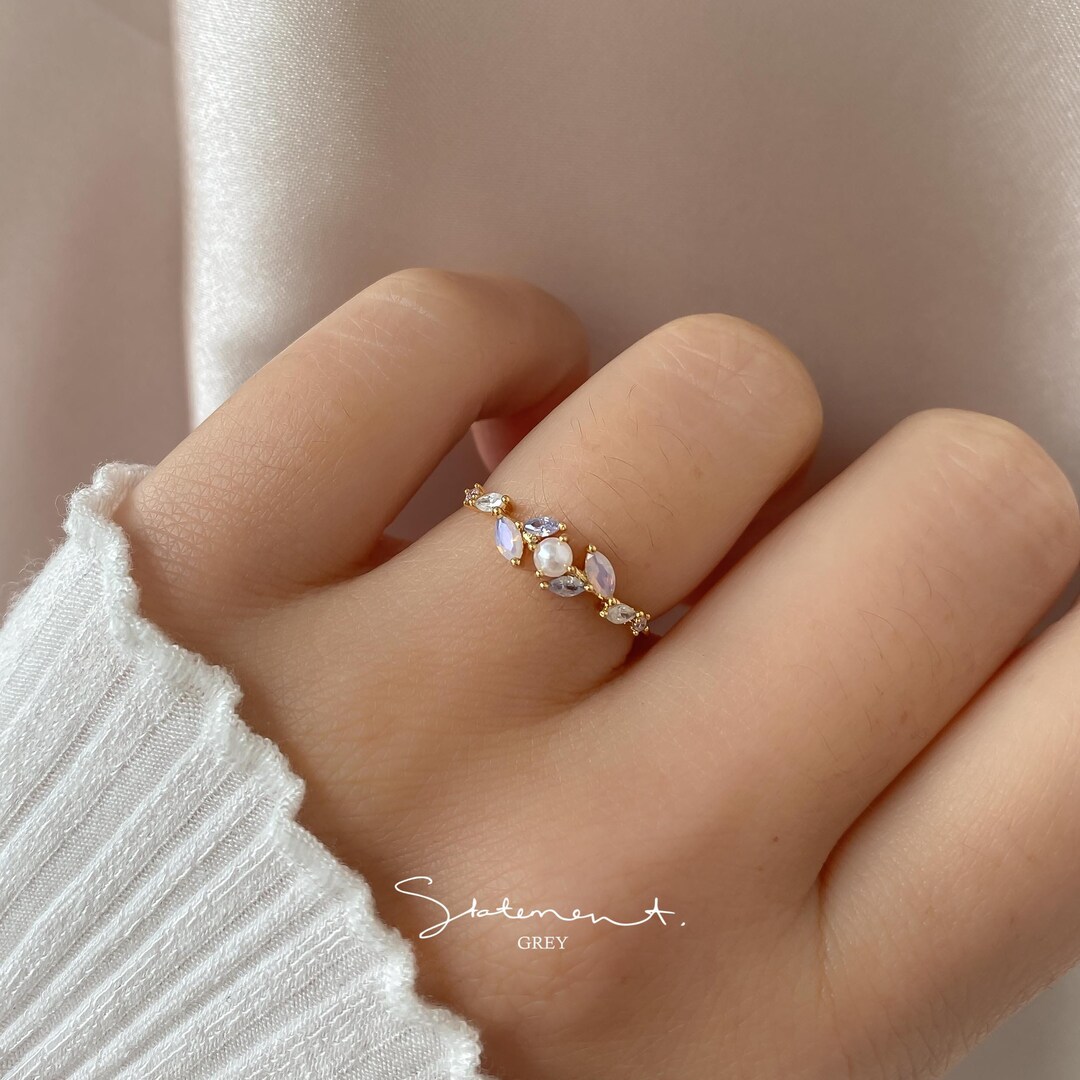 Sakura Pearl Ring, Minimalist Ring, Crystal Ring, Stackable Ring, Pink ...
