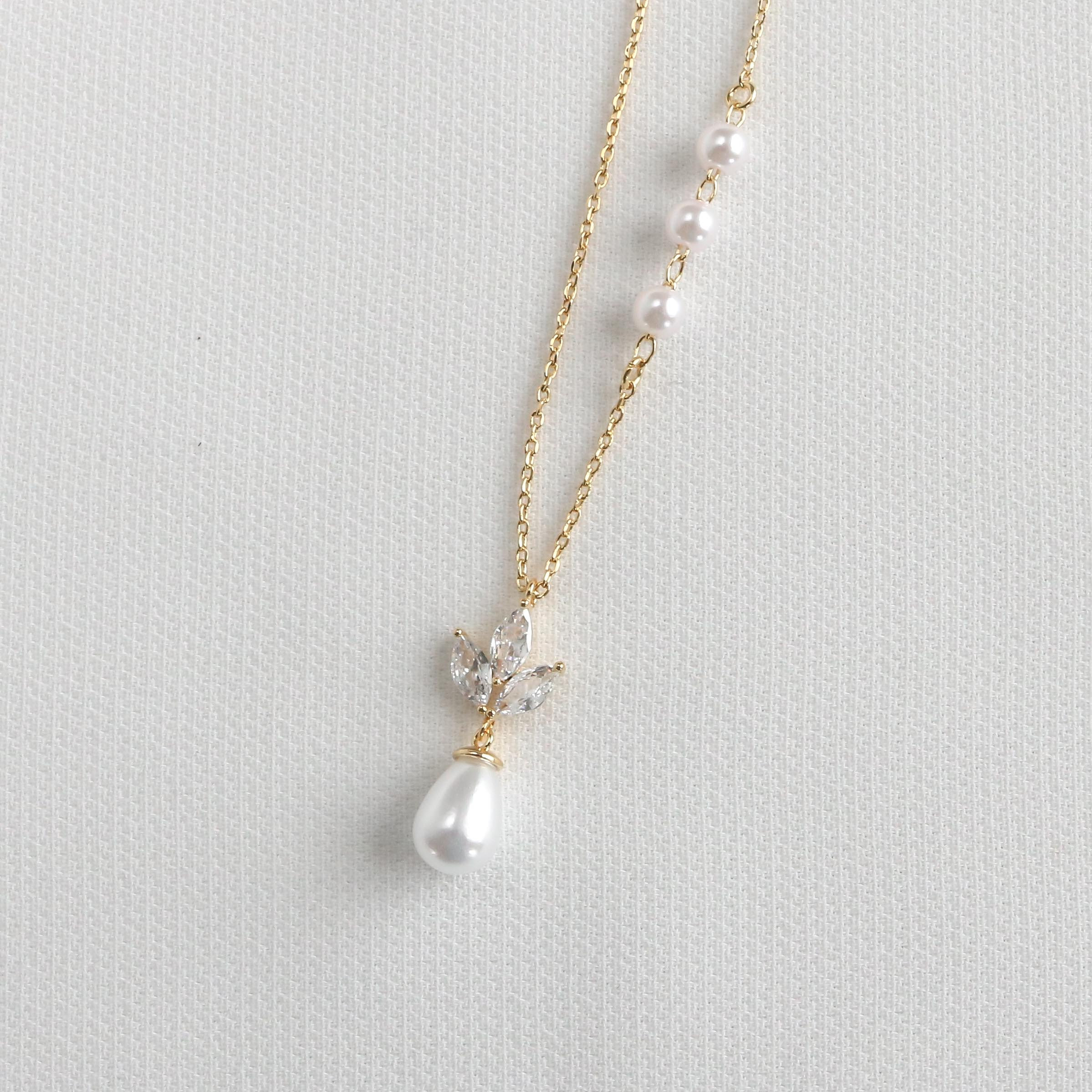 Kiki Backdrop Necklace, Pearl Crystal Necklace, Teardrop Crystal ...