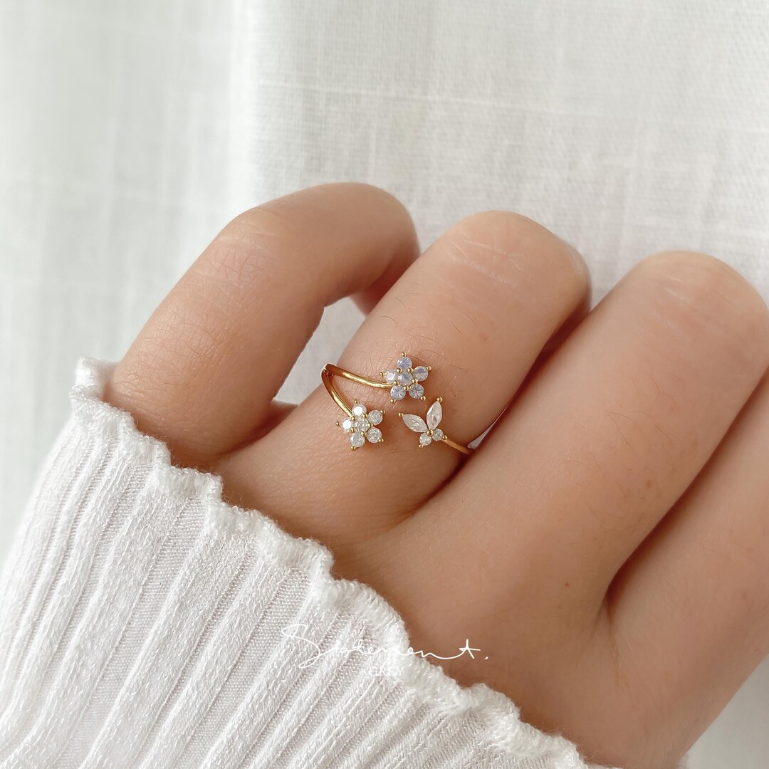 Double Blossom Butterfly Ring • Flower Ring • Best Friend Gift • Dainty ...