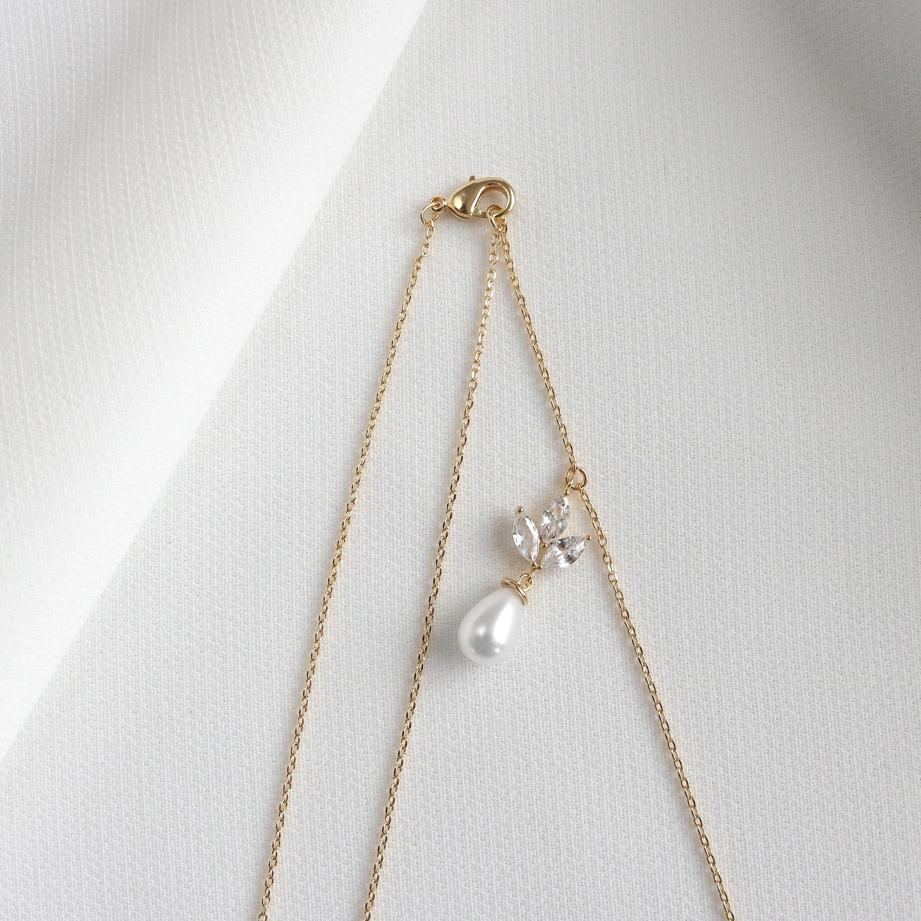 Kiki Backdrop Necklace, Pearl Crystal Necklace, Teardrop Crystal ...